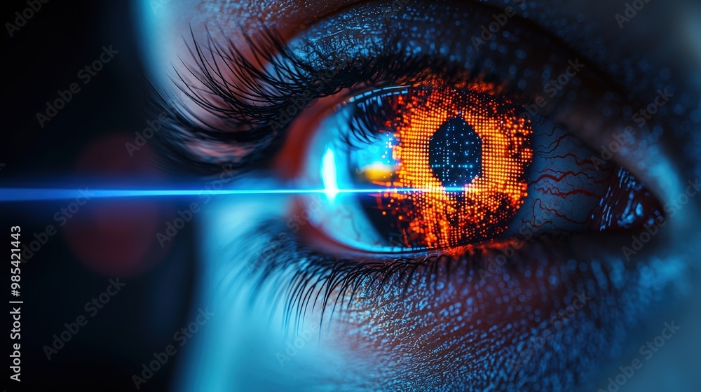 Digital Eye Human Eye with Digital Pattern and Blue Light Stock ...