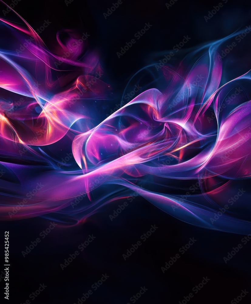 Cosmic energy waves, vibrant neon colors, flowing ribbons of light ...