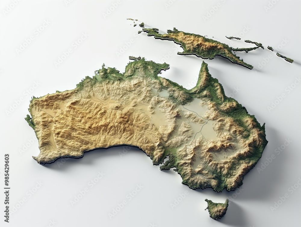 3D illustration of Australia map with shaded relief and color height ...
