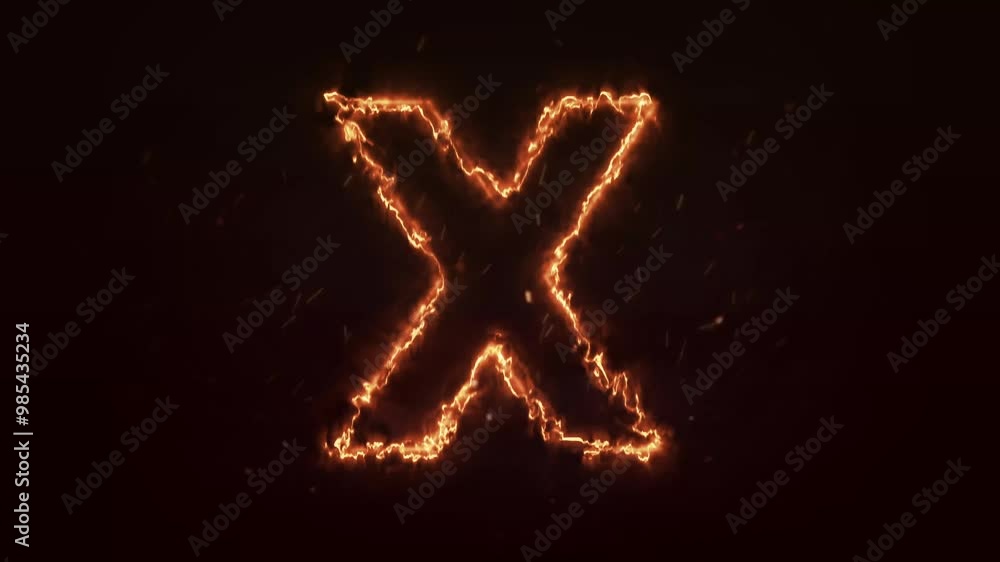 Fire letter X animation on black background, Fire letter. Burning ...