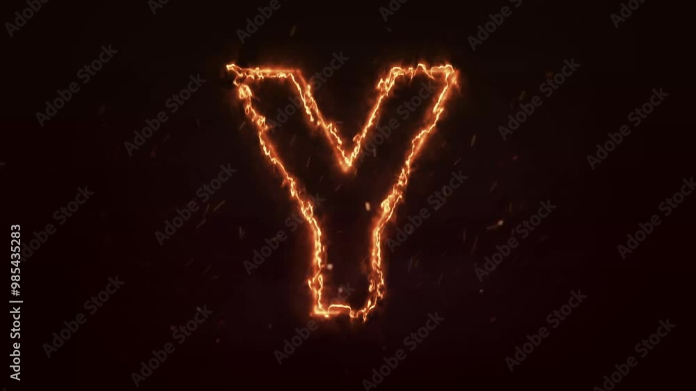 Fire letter Y animation on black background, Fire letter. Burning ...
