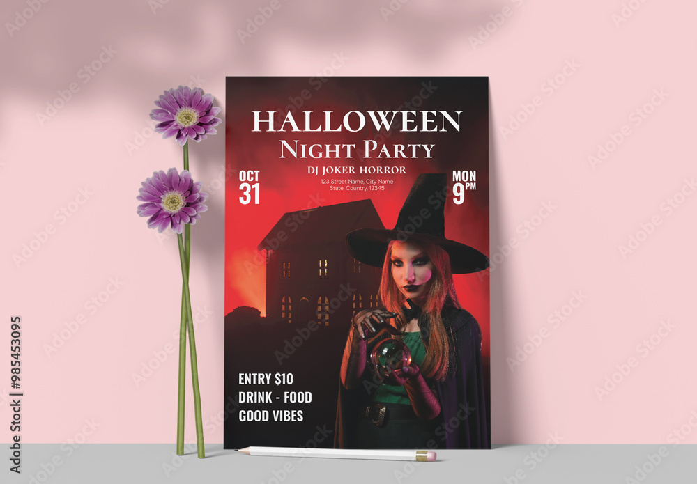 Halloween Horror Night Party Invitation Flyer Design Layout Stock ...