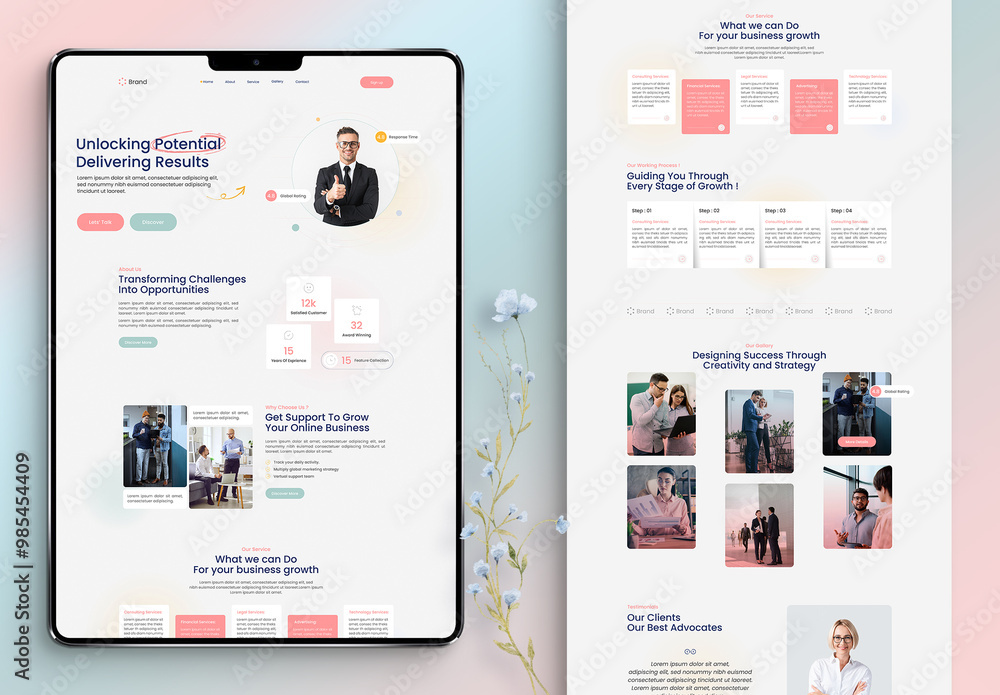 Corporate Business Website Landing Page UX UI Design Layout Stock ...