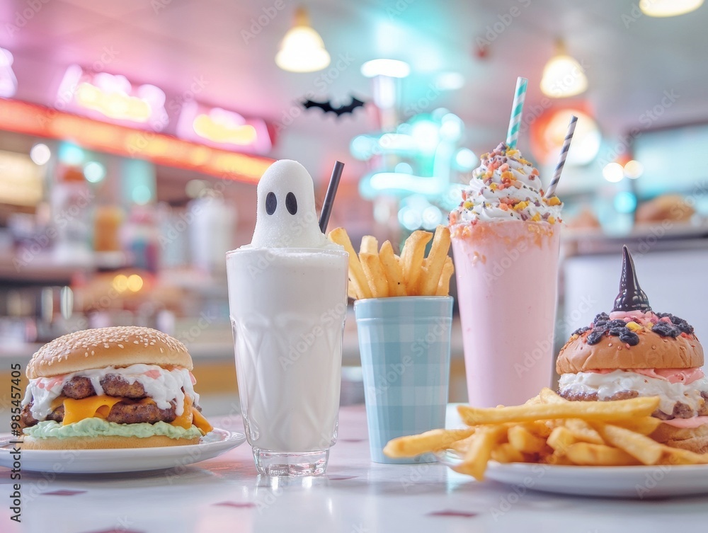Halloween-themed American diner menu featuring spooky milkshakes eerie ...