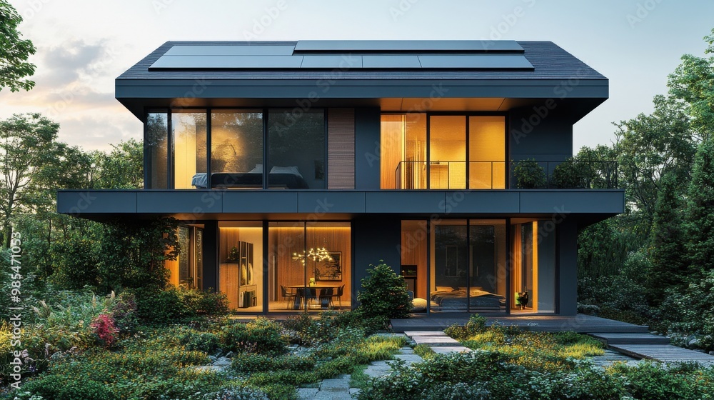 Contemporary Single-Story House with Expansive Glass Facade and Lush ...