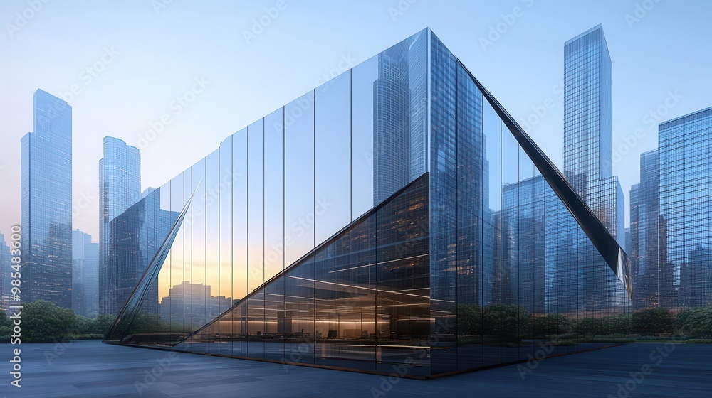 Capture a sleek, modern office building emblematic of corporate ...