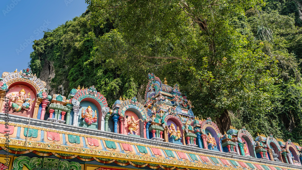 Details of the architecture of the Hindu temple. There are many rainbow ...