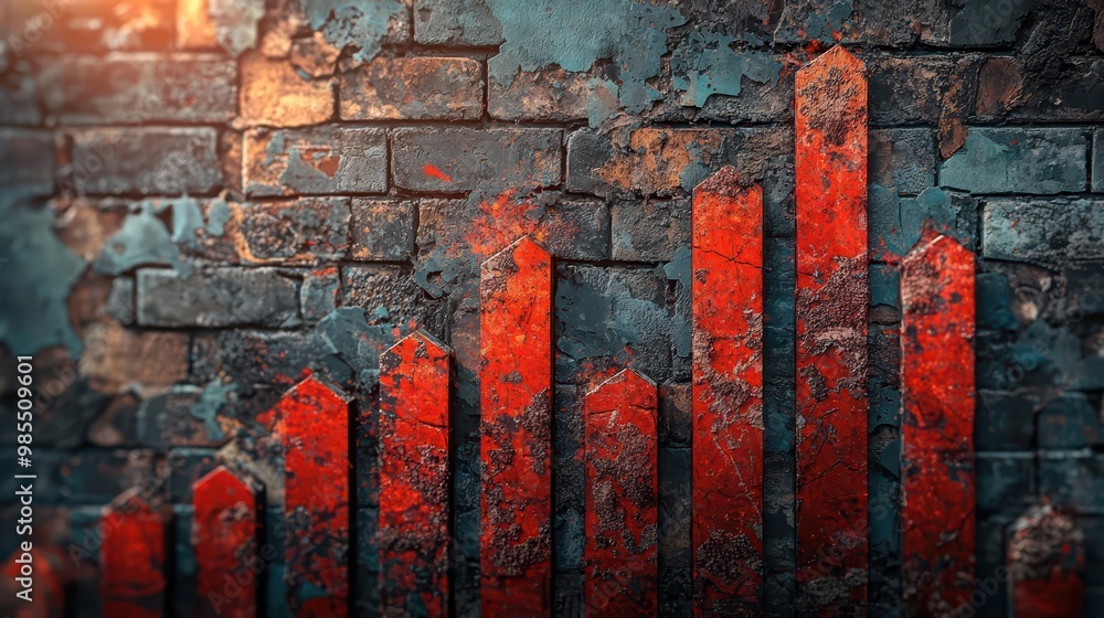 Economic growth graph blocked by barriers, indicating the impact of ...