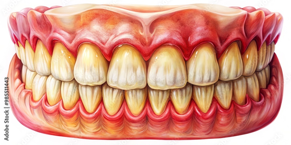 Close-up of healthy gingival tissue displays vibrant color and texture ...