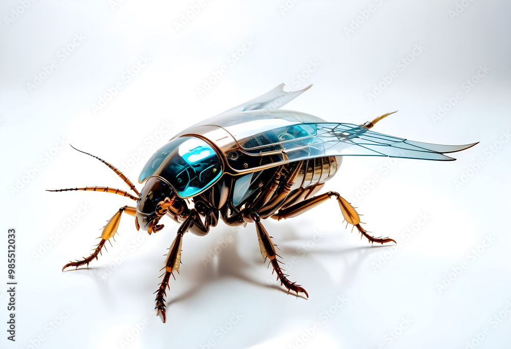 A futuristic robotic insect resembling cockroach drone, featuring ...