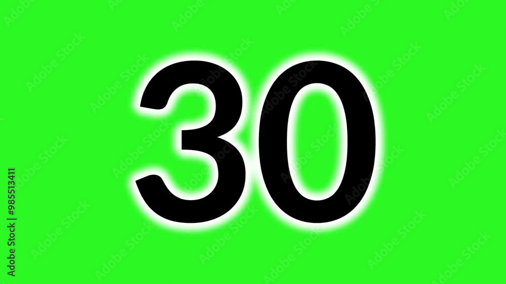 35 seconds countdown timer animation black number on green screen from ...