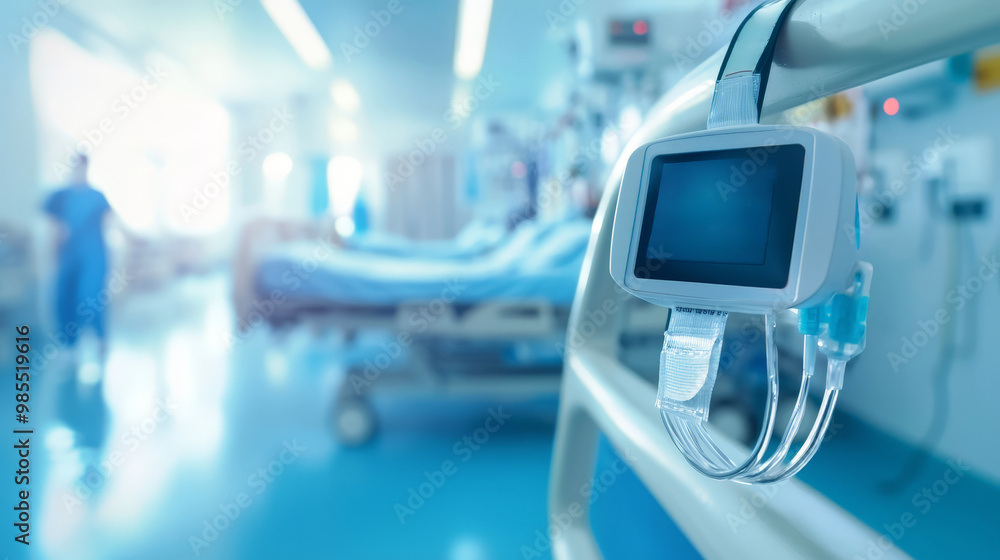 A pulse oximeter clipped to a patient's finger, showing the digital ...
