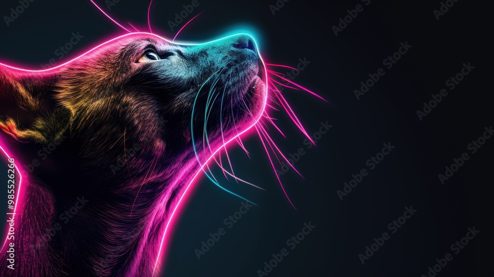 Artistic neon pet portraits against a black backdrop, featuring glowing ...