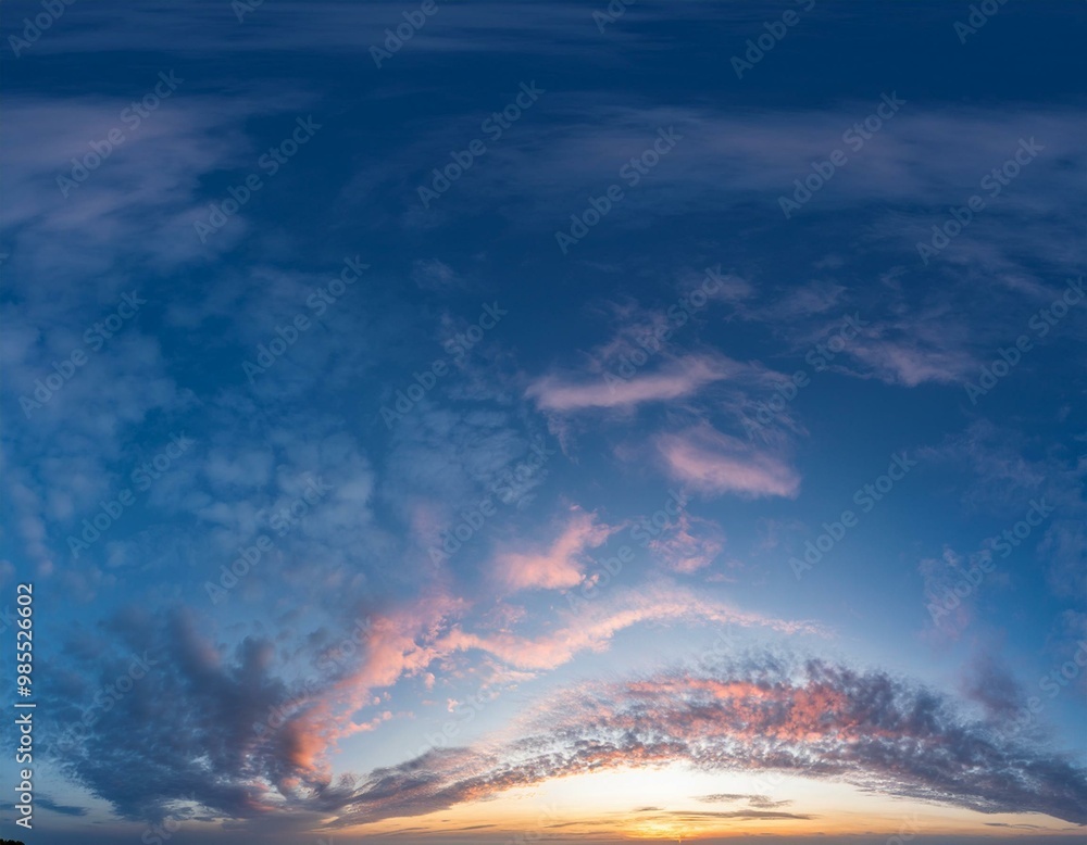Dramatic sunset sky panorama with Cumulus clouds. Seamless hdr 360 pano ...