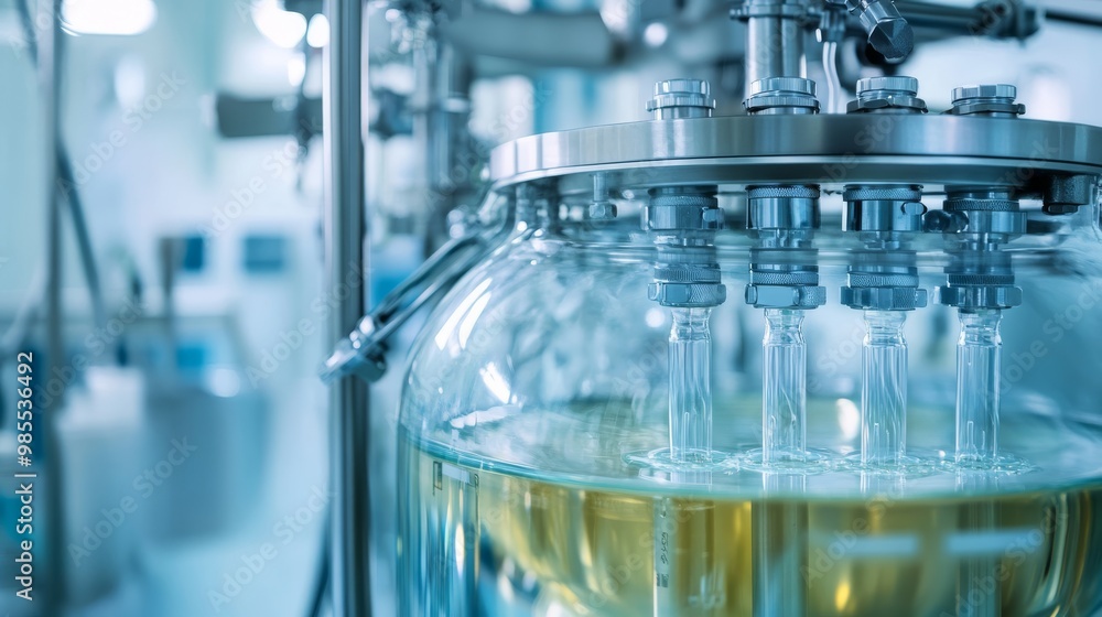 This bioreactor showcases a sterile laboratory setup, designed for ...