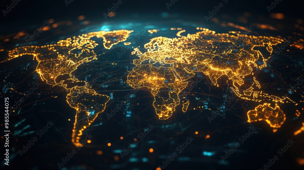 3d generated world map with glowing data lines. Perfectly usable for ...