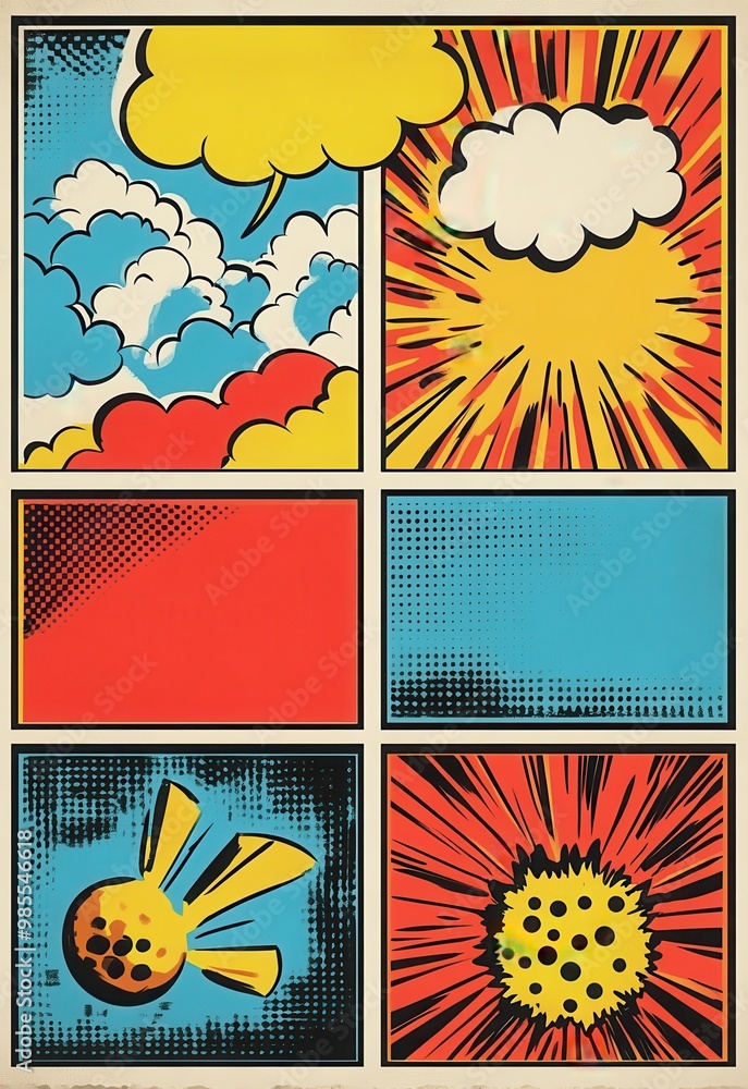 Vibrant comic book page featuring dynamic speech bubbles and colorful ...