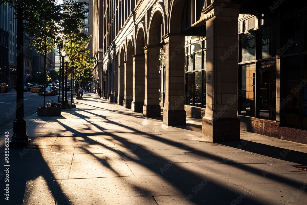 The midday sun sharpens silhouettes on a bustling pavement ...