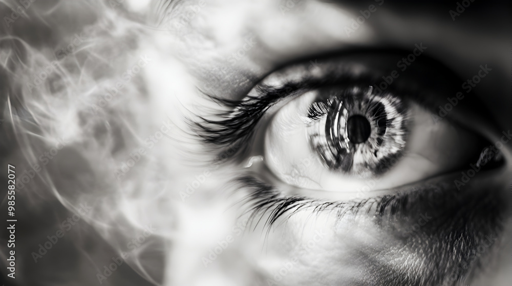 High-Resolution Black and White Macro Close-Up of a Human Eye with ...