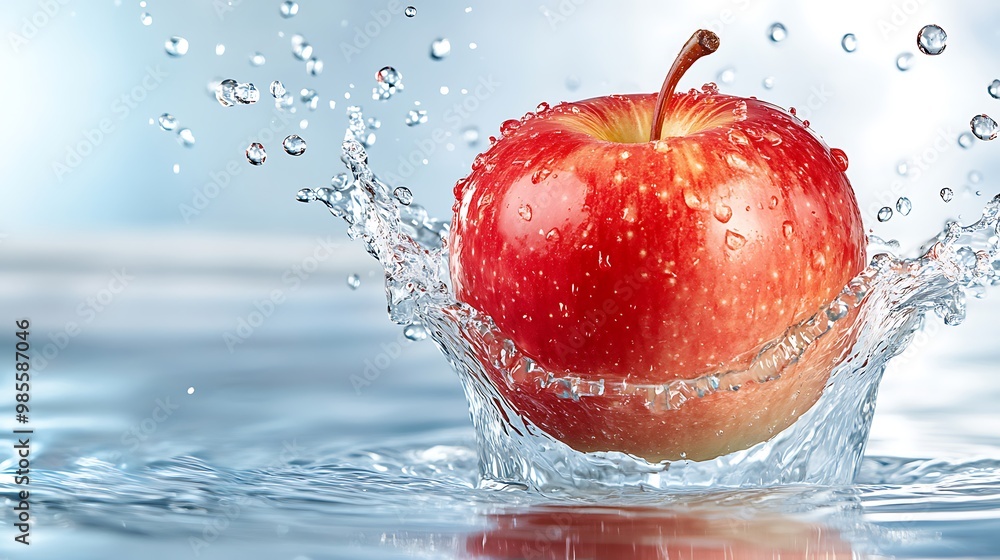 Apple dropping into water with ripples, clean background, splash ...