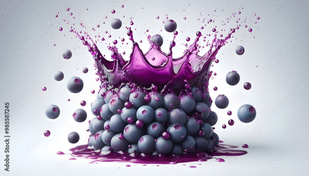 Grape acai purple Juice pouring and splash as crown water. Grape acai ...