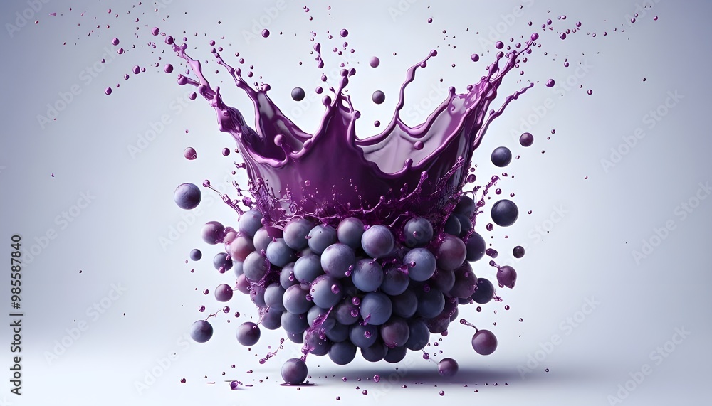 Grape acai purple Juice pouring and splash as crown water. Grape acai ...