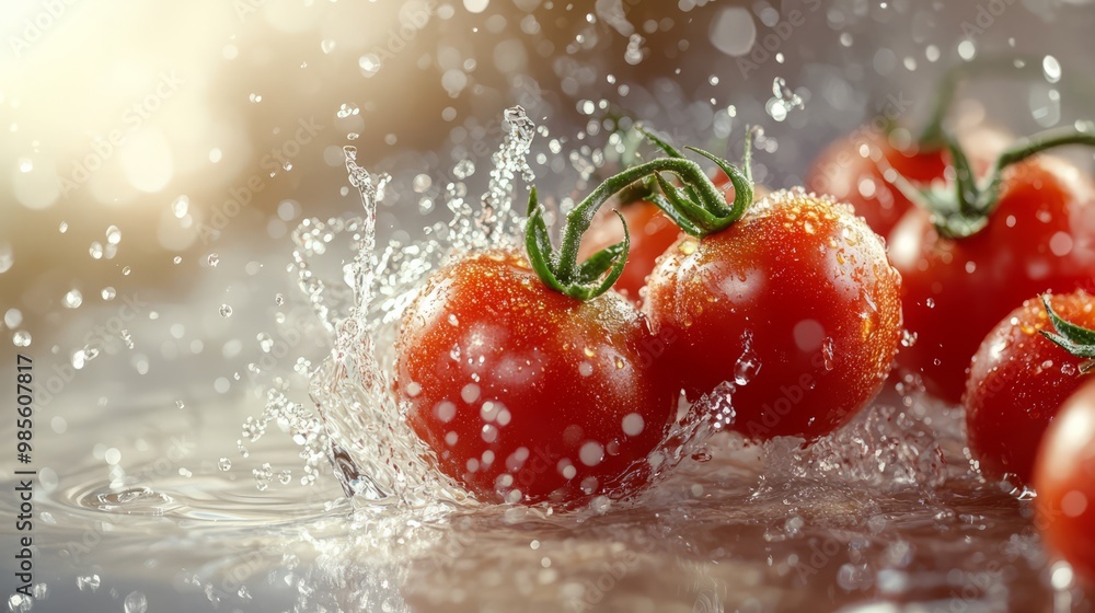 Splashing Cherry Tomatoes: Vibrant, juicy cherry tomatoes burst with ...
