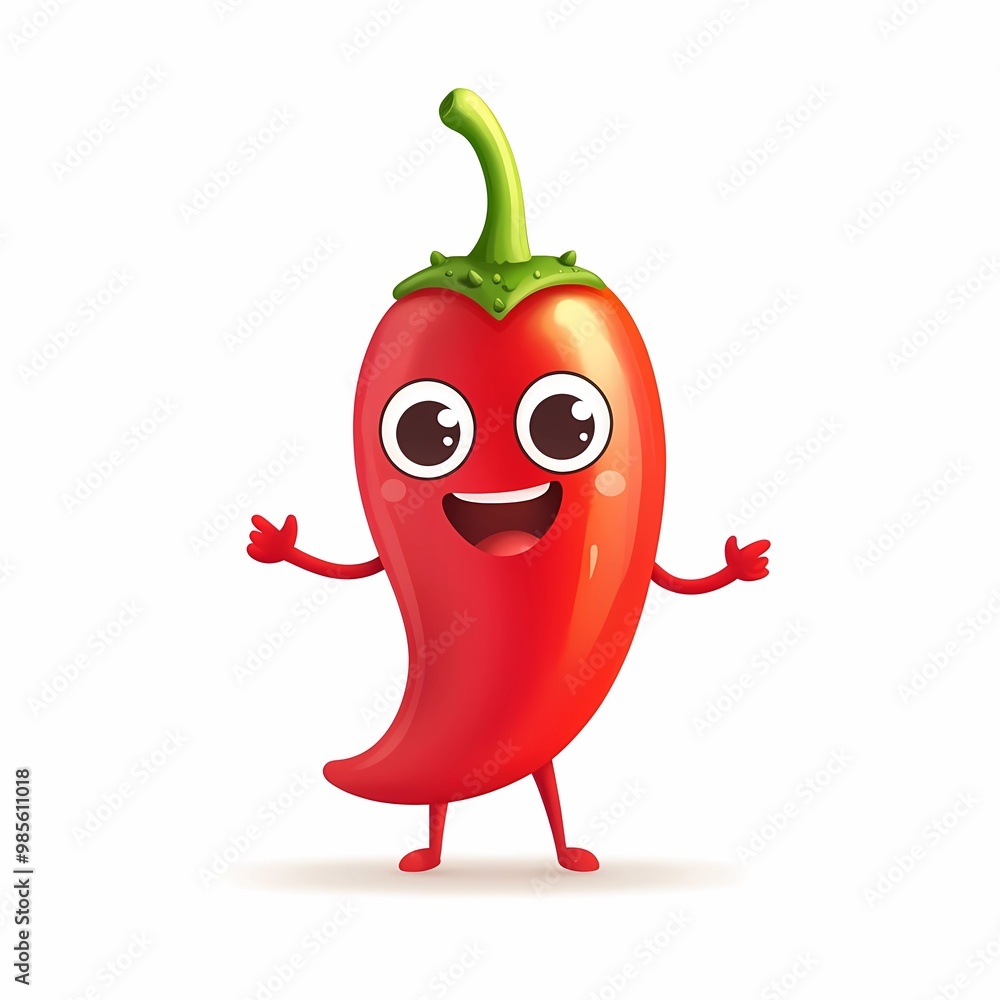 adorable cartoon red chili with a smiling face big eyes, little arms ...