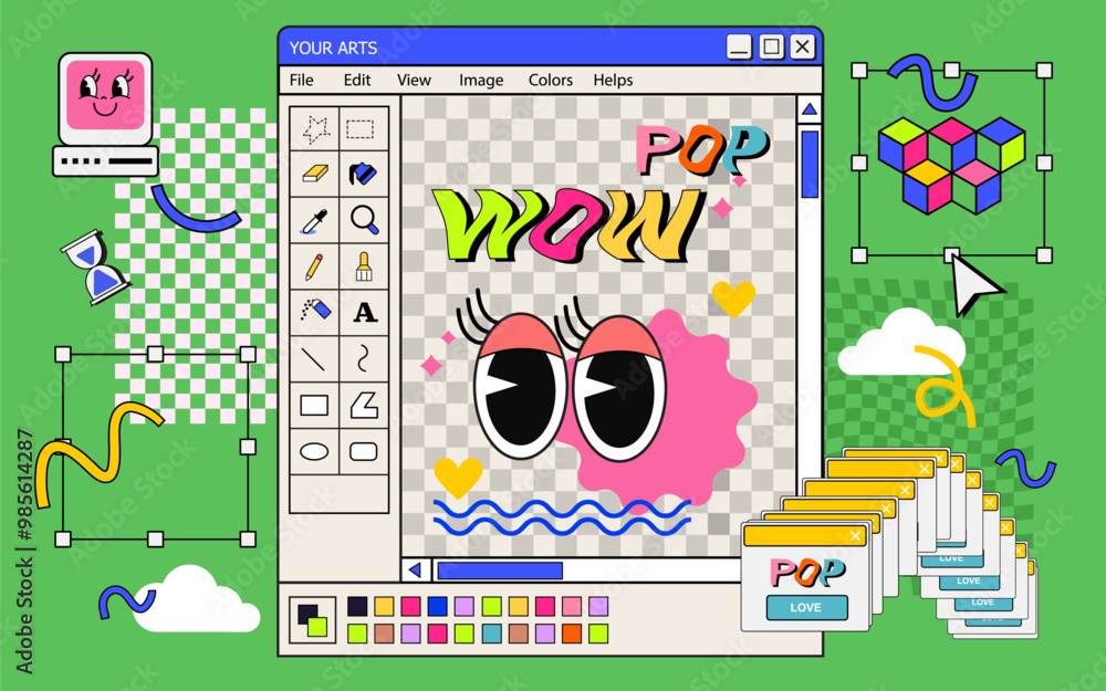 Poster vector set of retro computer interface ui and icon, vintage and ...