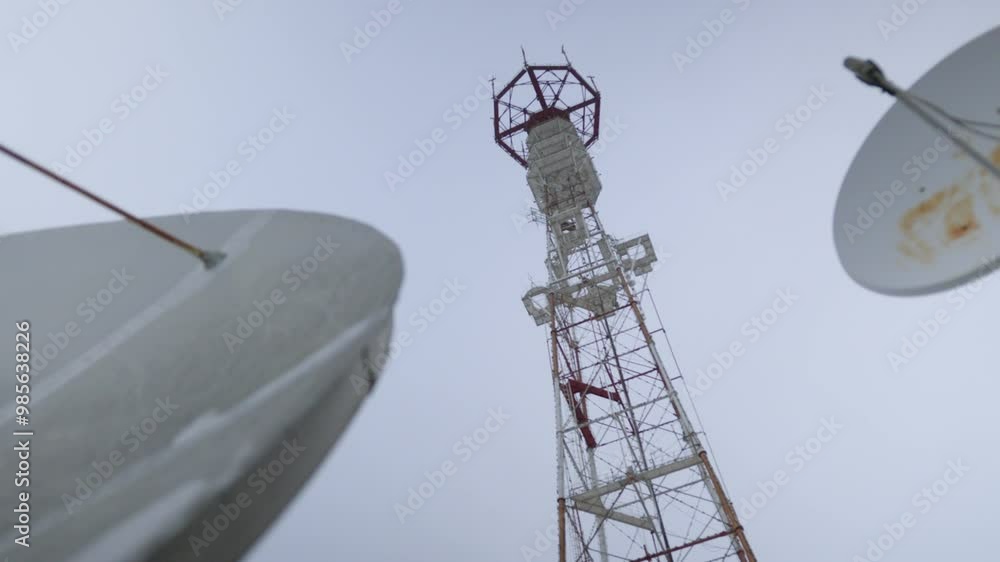 satellite dish. television radio tower. signal from a satellite ...