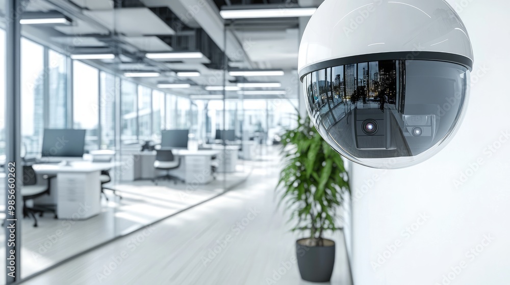 Modern office environment with integrated security cameras and real ...