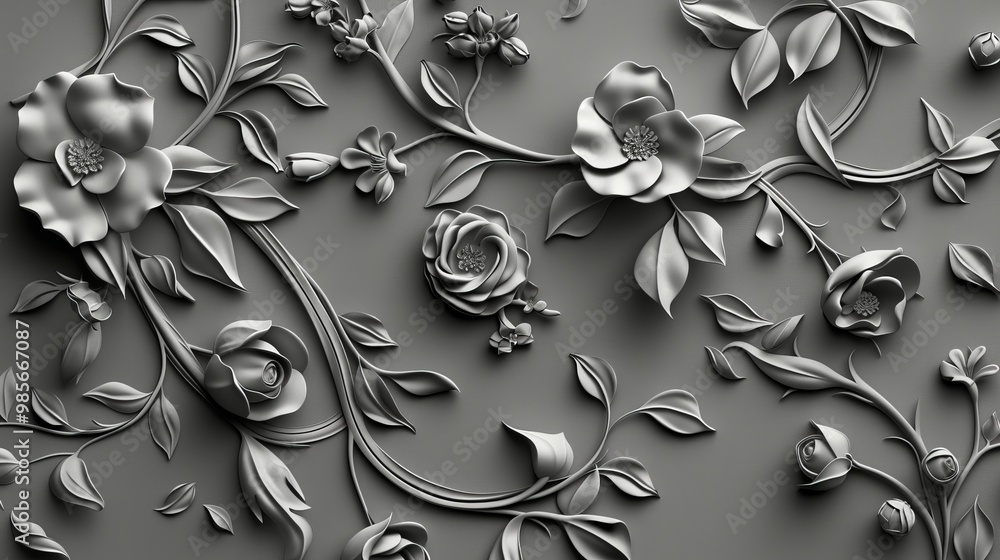 Elegant 3d floral pattern wallpaper design – intricate flower petals in ...