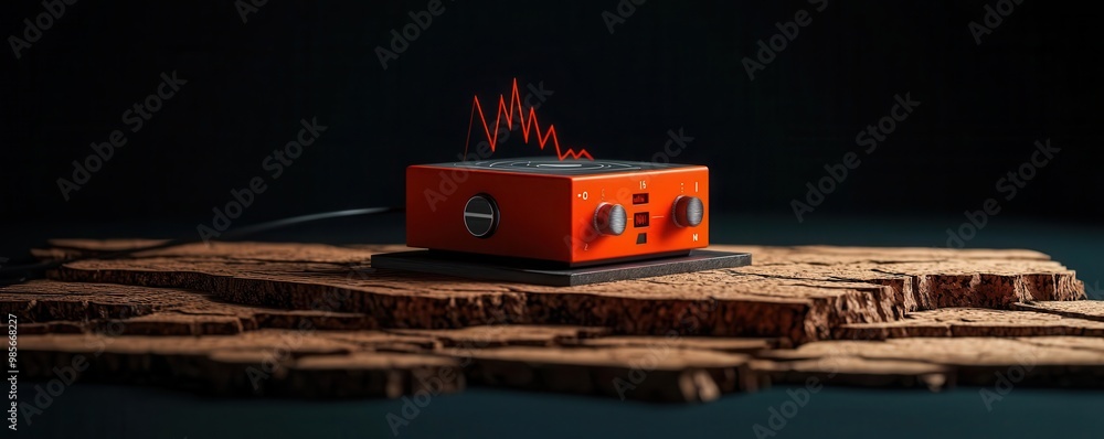 Artistic shot of a seismograph, showing spikes in activity during an ...