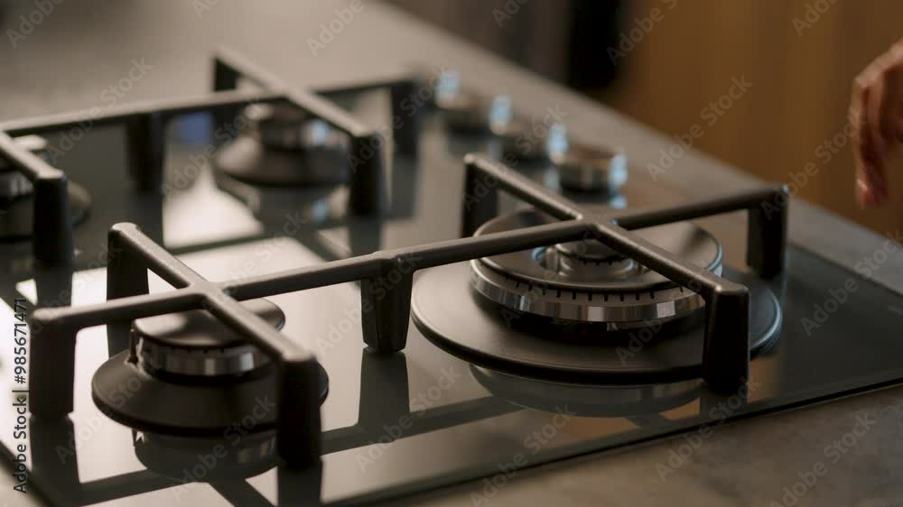 modern hob. gas burner. tempered glass hob with new technologies and ...