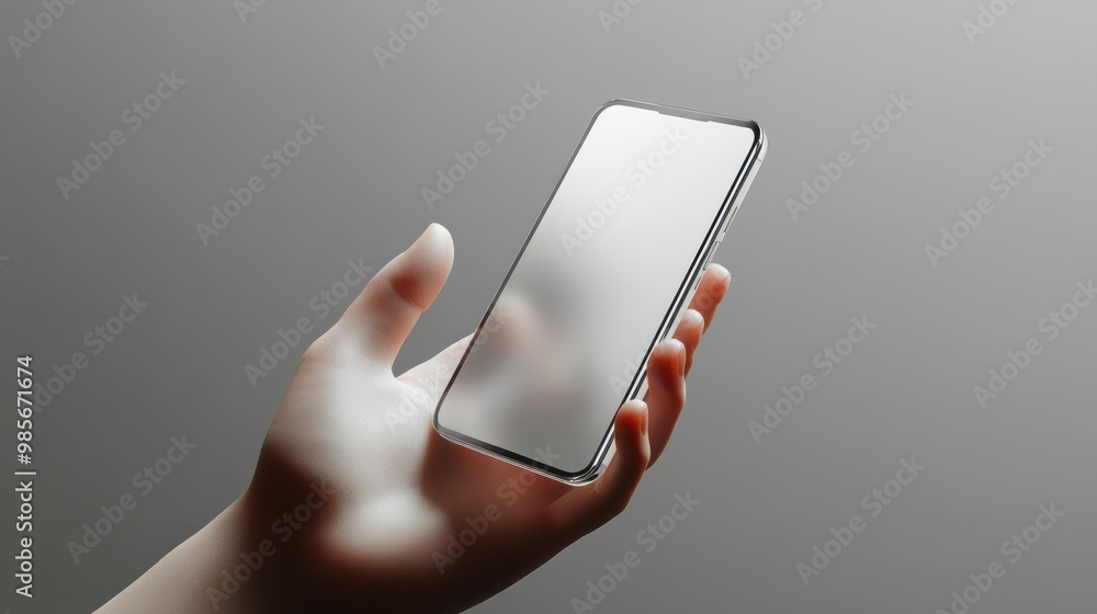 modern smartphone with transparent screen in left hand on transparent ...