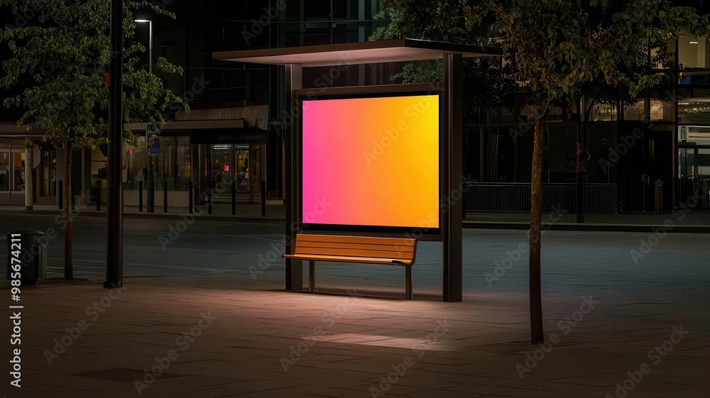 Bus stop advertisement display featuring a new movie release ...