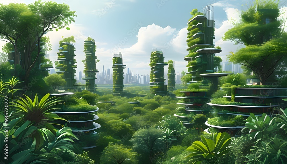 Sustainable urban paradise illustrating the perfect harmony between ...