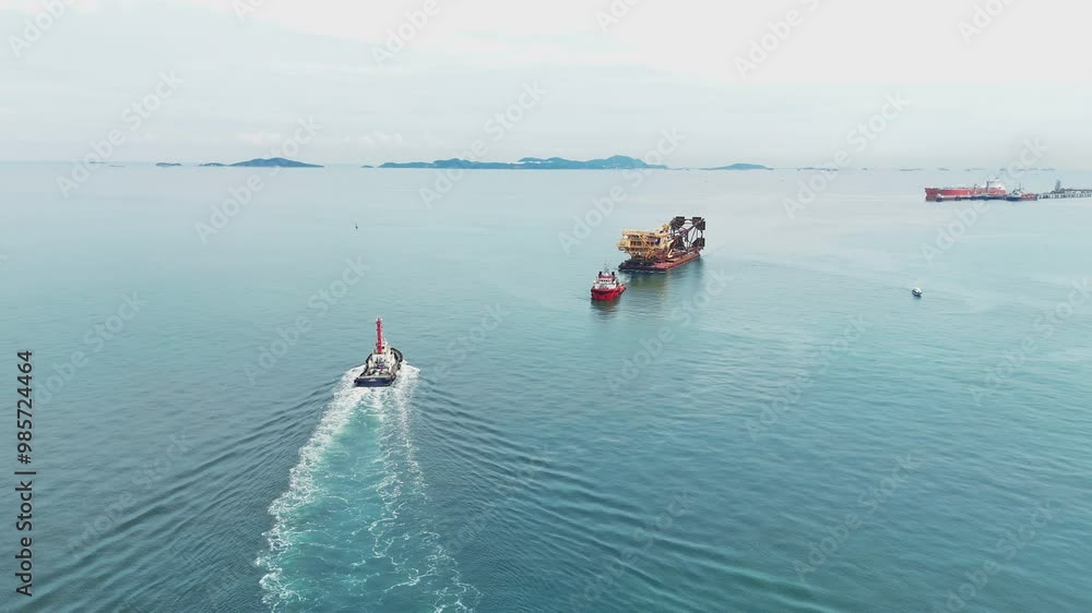 Big Construction on ship. Tender Drilling Oil Rig on Barge Ship ...