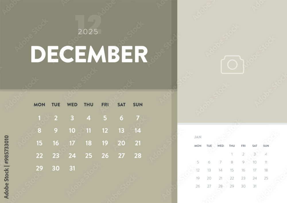 Calendar December 2025 template vector. Desk, wall calender for print ...