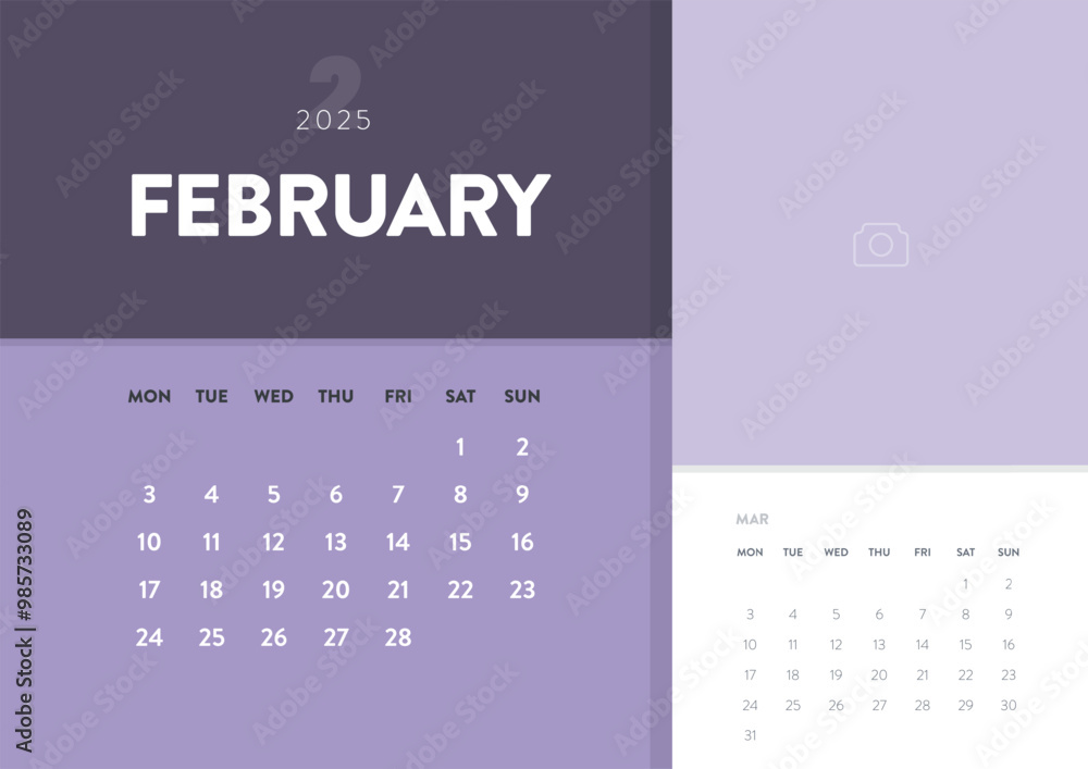 Calendar February 2025 template vector. Desk, wall calender for print ...