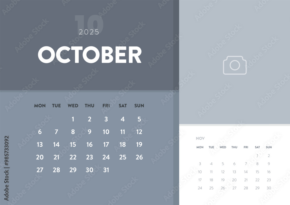 Calendar October 2025 template vector. Desk, wall calender for print ...