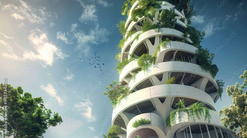 Futuristic Eco Friendly Organic Tower with Vertical Greenery and ...