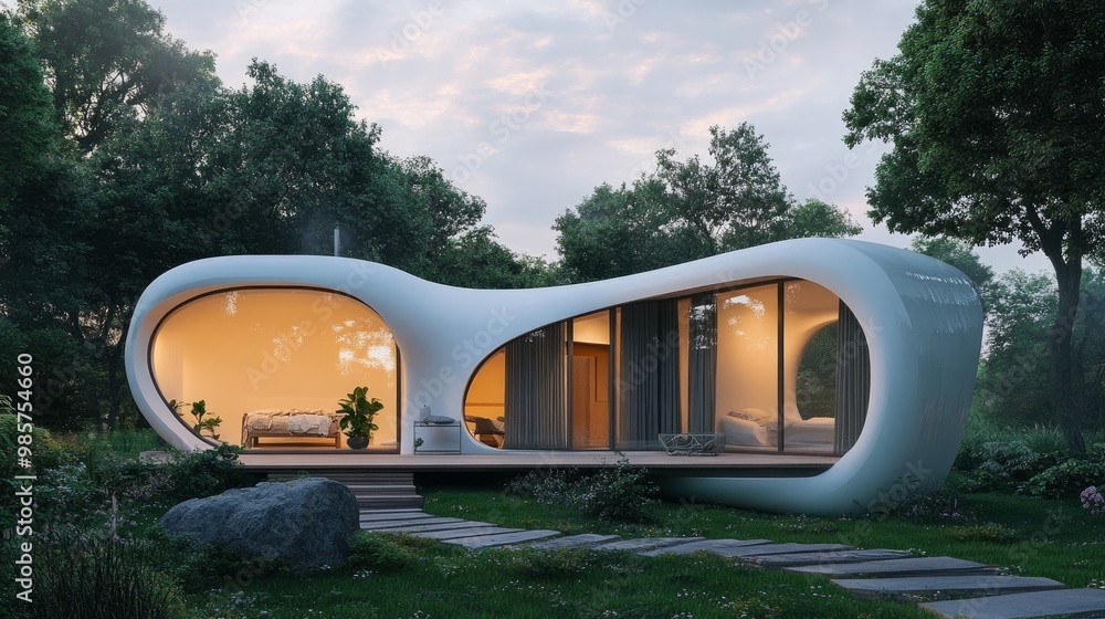A futuristic 3D-printed home, a modern 3D-printed home, sustainable 3D ...