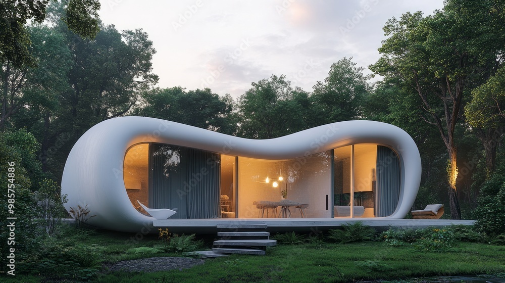 A futuristic 3D-printed home, a modern 3D-printed home, sustainable 3D ...
