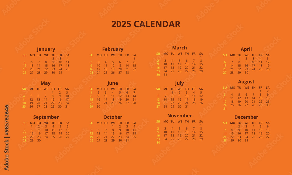 2025 year calendar layout with days of other months. Week starts Monday ...