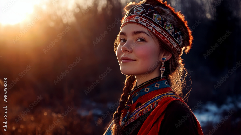 Smiling beautiful girl in national costume of Sami people. Sami ...