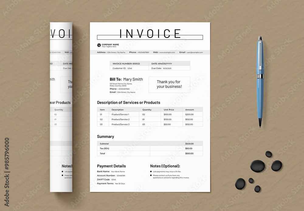 Invoice Template Layout Stock Template | Adobe Stock