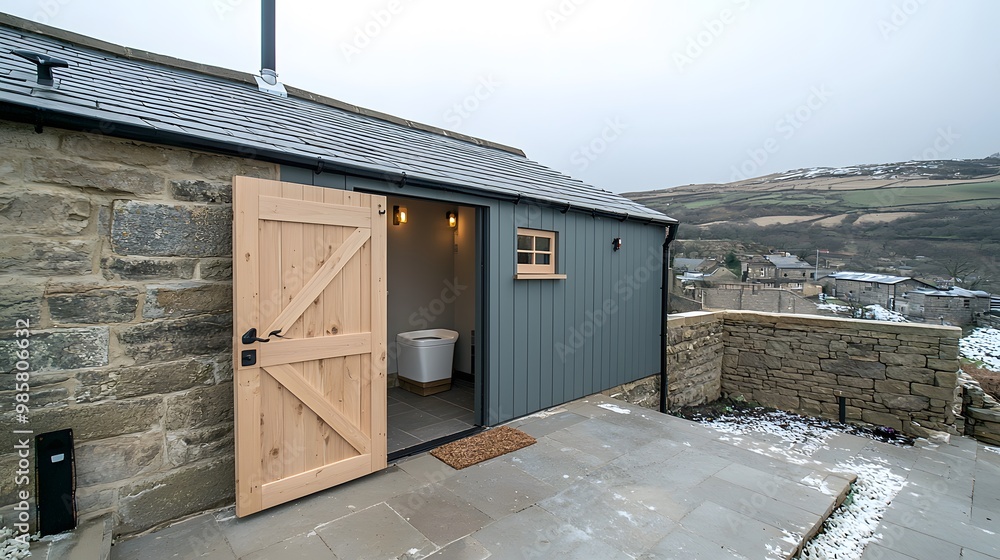 Outdoor Loft Toilet: A discreet outdoor toilet in a loft garden. The ...