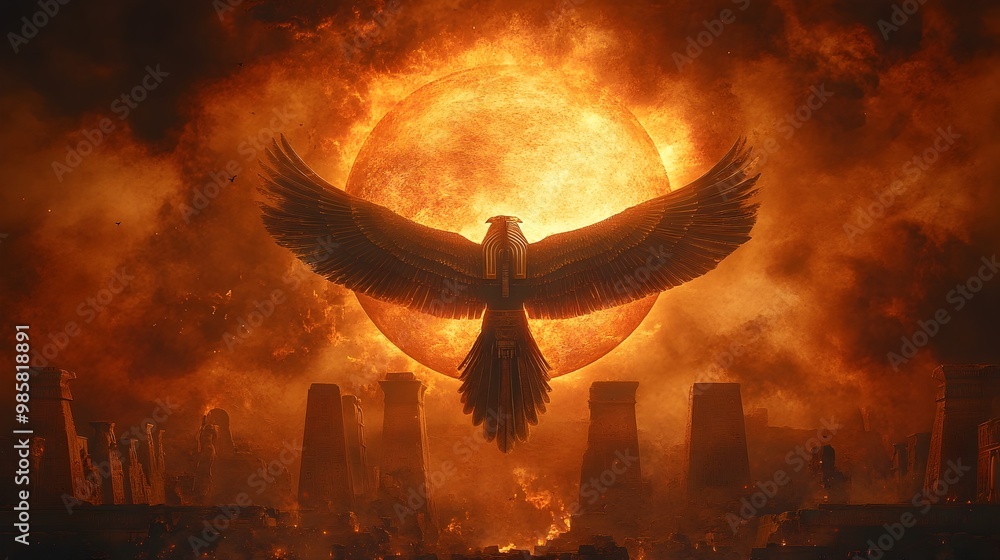 Majestic Digital Artwork of Ra the Ancient Egyptian Sun God Soaring ...