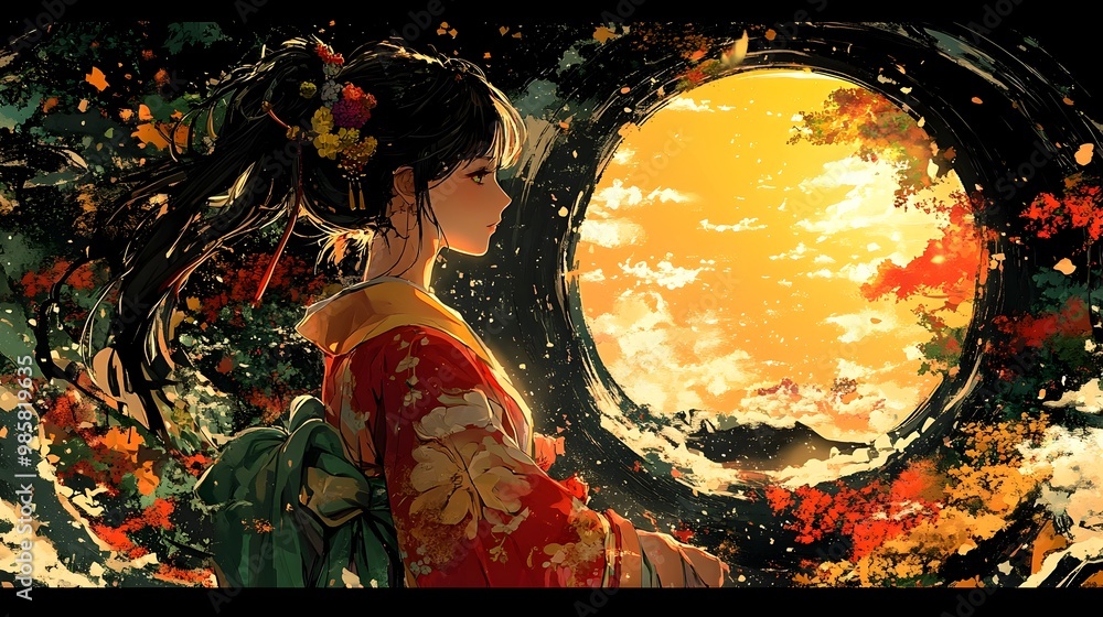 Vibrant Digital Painting of Amaterasu the Shinto Sun Goddess Emerging ...